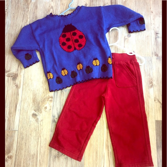 Matching Sets | 2t Girls Royal Blue Ladybug Sweater Red Sweats | Poshmark